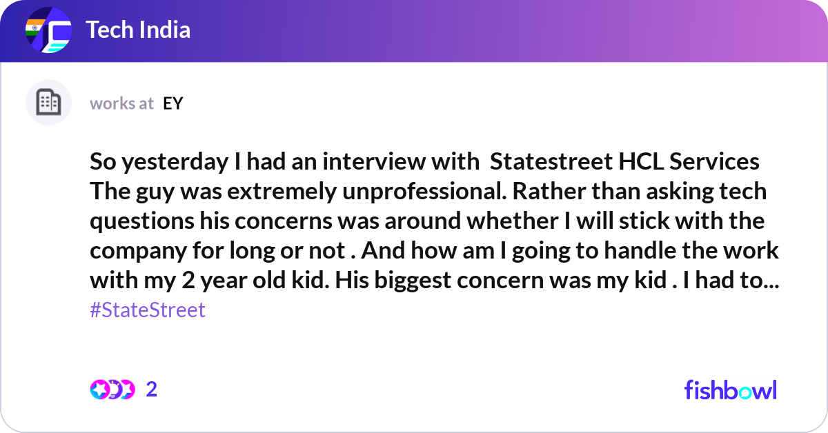 So yesterday I had an interview with Statestreet ... | Fishbowl