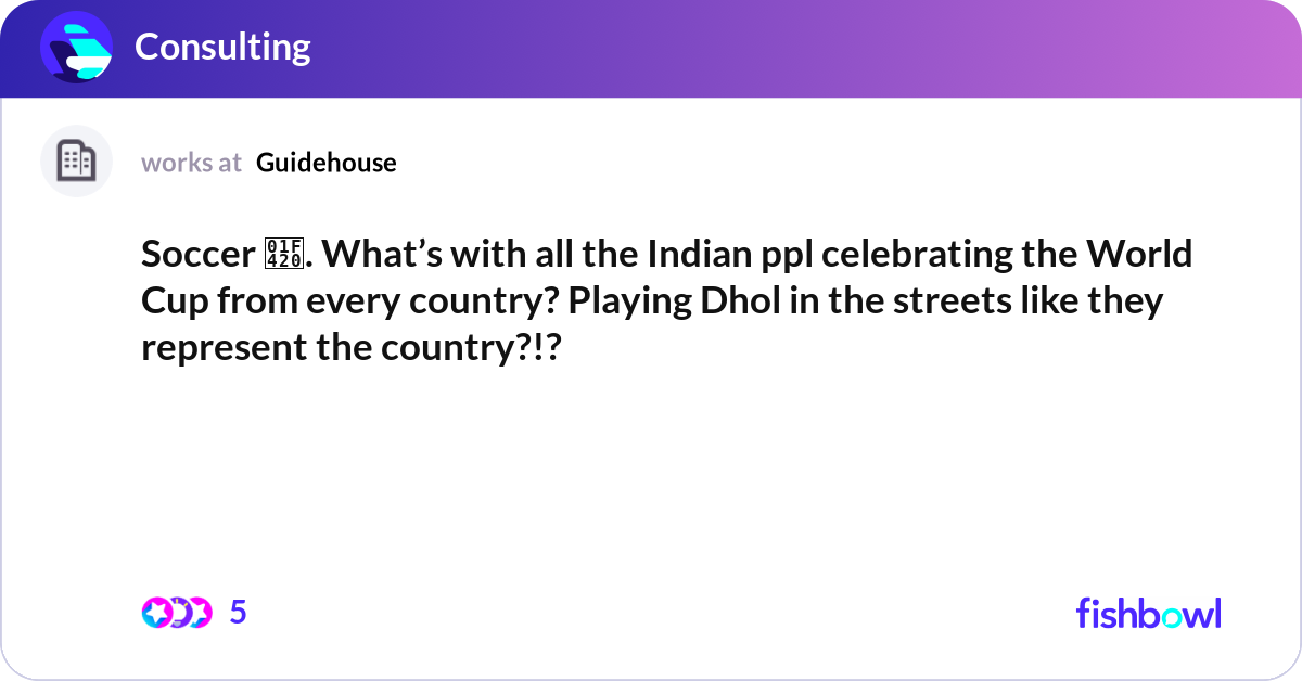 Soccer 🐠. What’s with all the Indian ppl celebrat... | Fishbowl