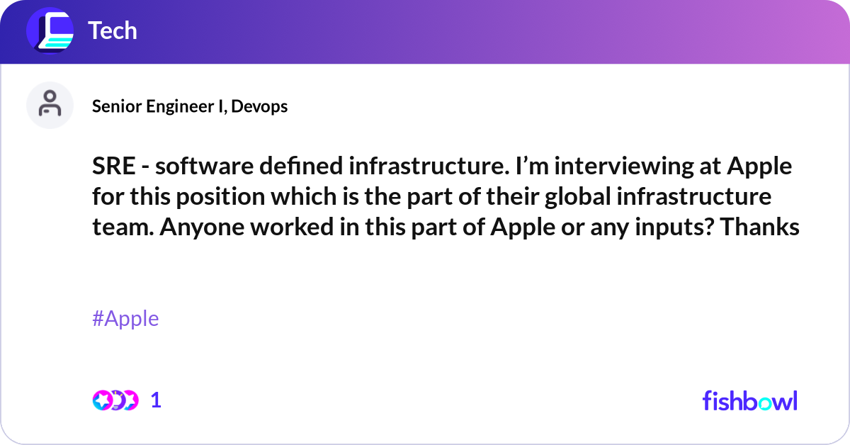 SRE - software defined infrastructure. I’m intervi... | Fishbowl