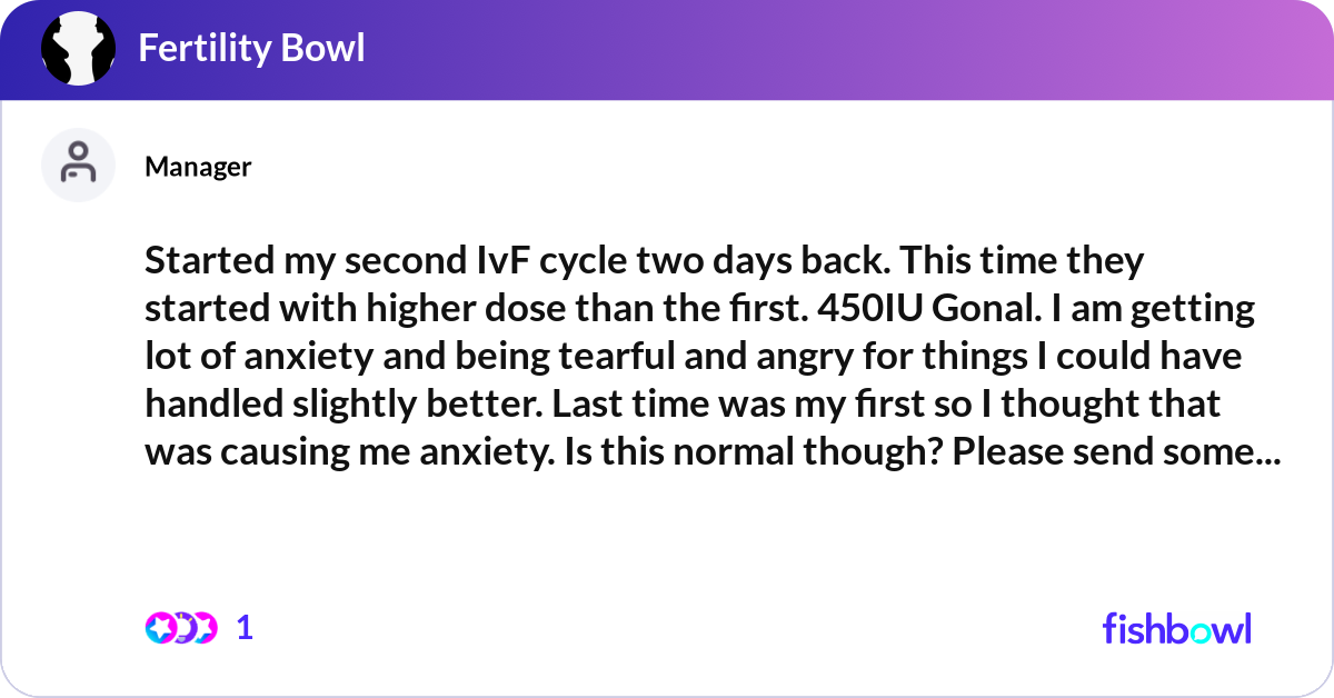 Started my second IvF cycle two days back. This ti... | Fishbowl
