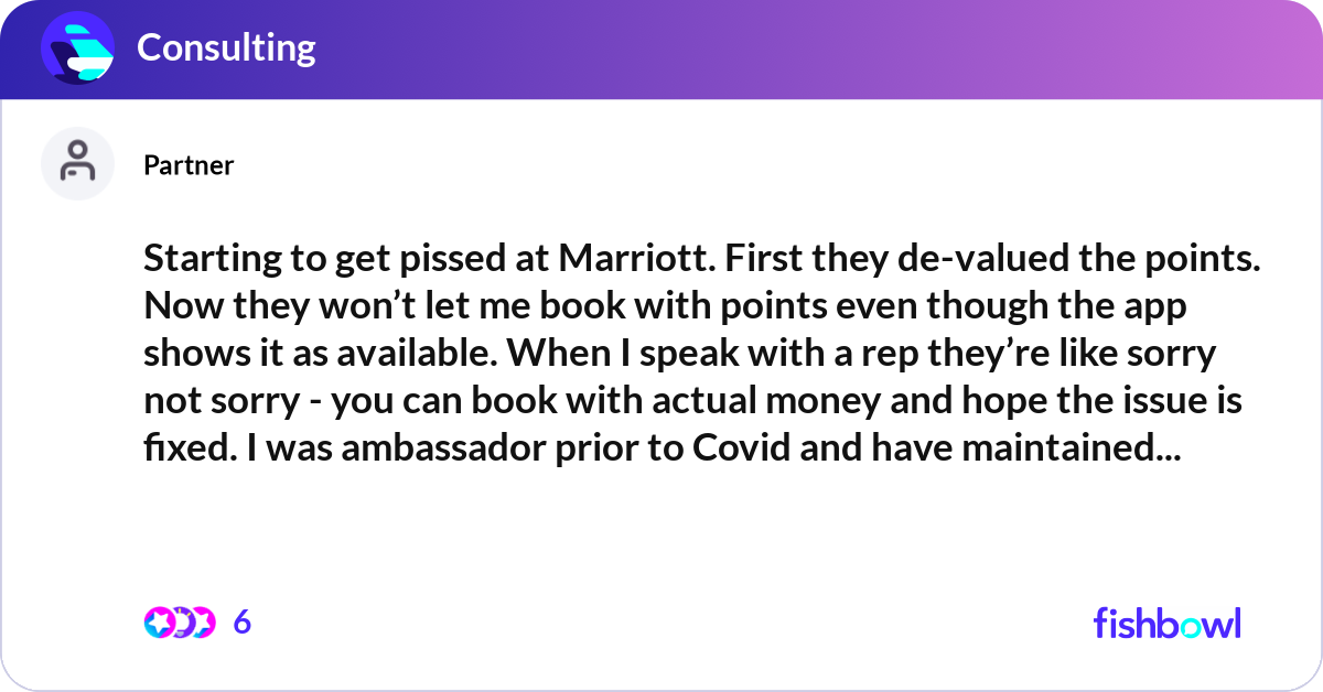 Starting to get pissed at Marriott. First they de-... | Fishbowl