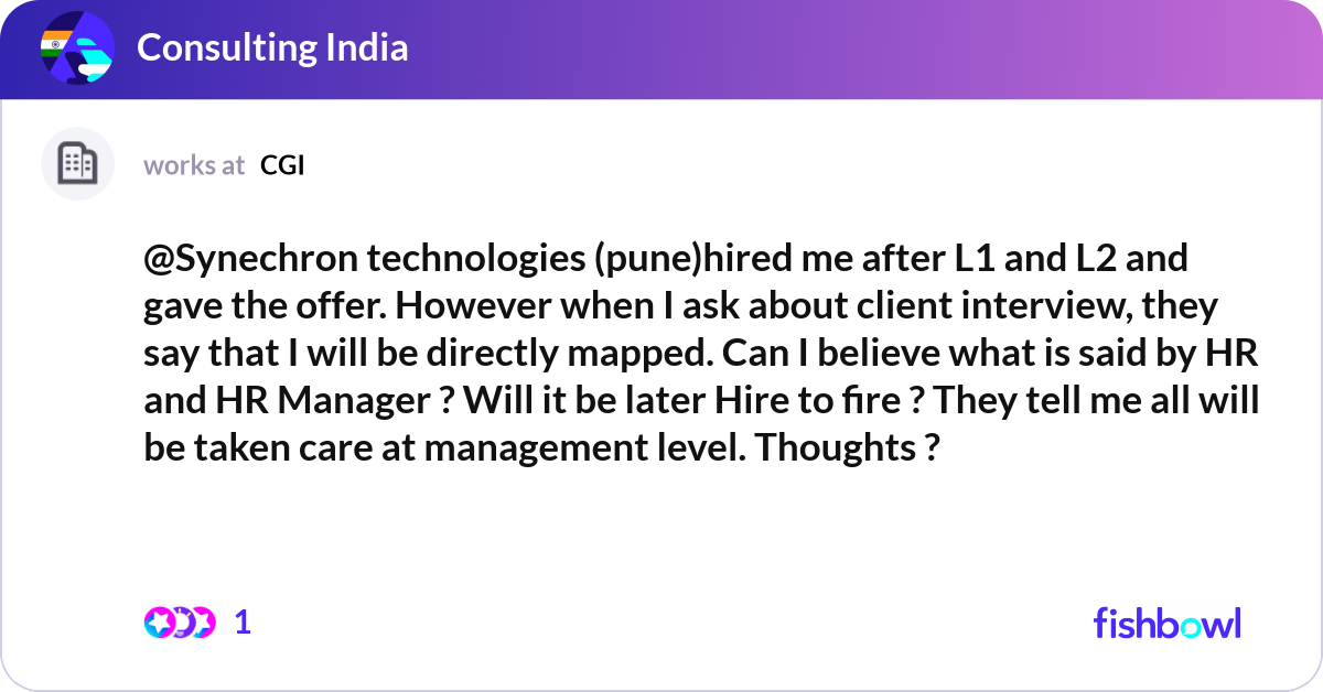 @Synechron technologies (pune)hired me after L1 an... | Fishbowl