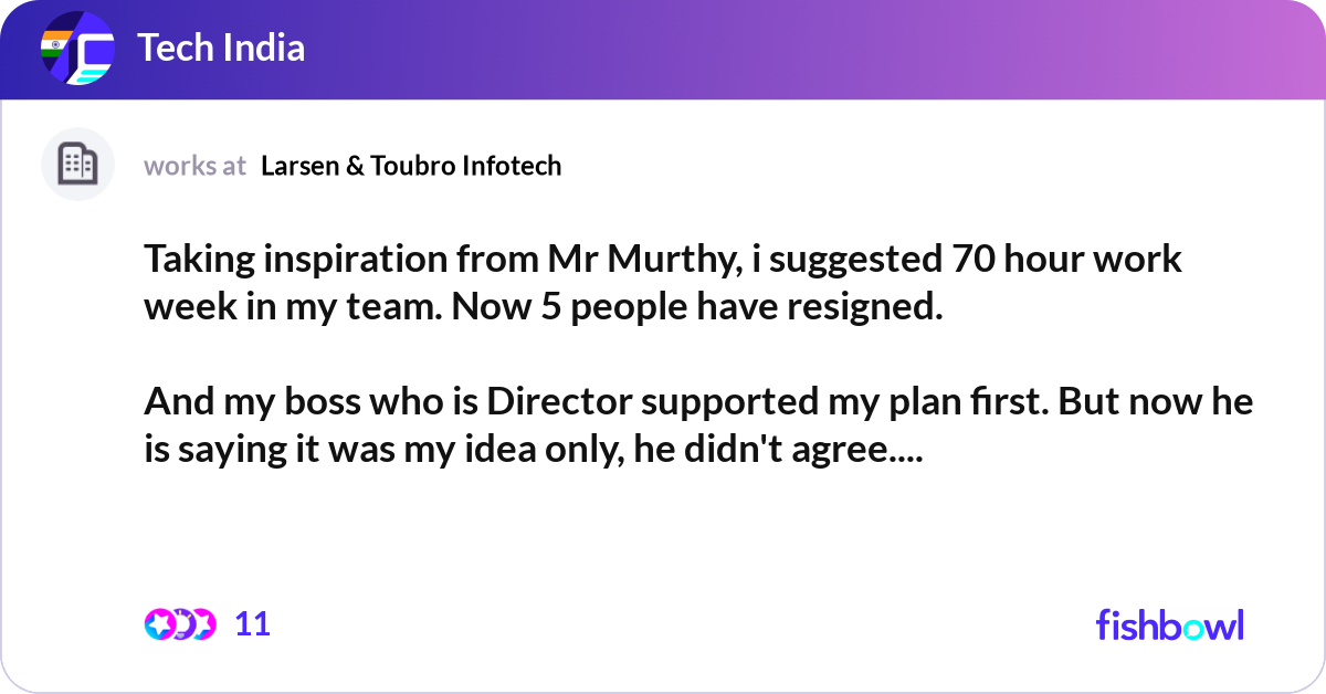 Taking inspiration from Mr Murthy, i suggested 70 ... | Fishbowl