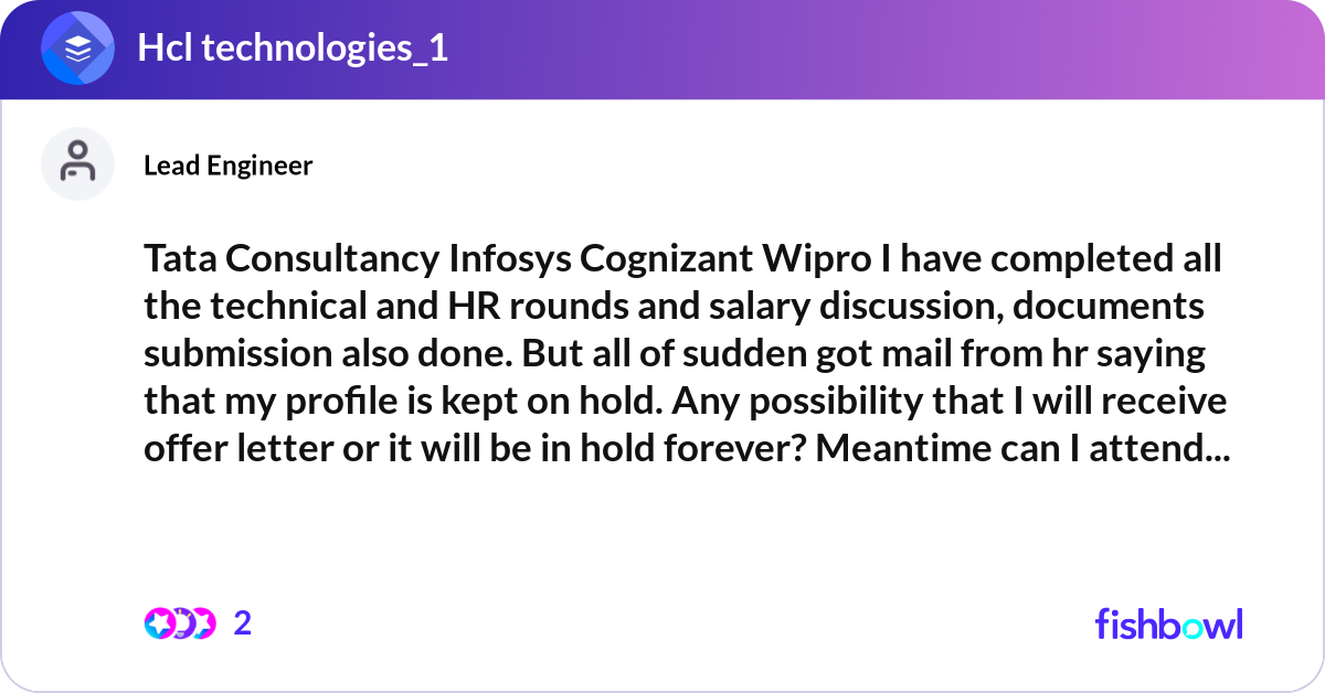 Tata Consultancy Infosys Cognizant Wipro I have co... | Fishbowl