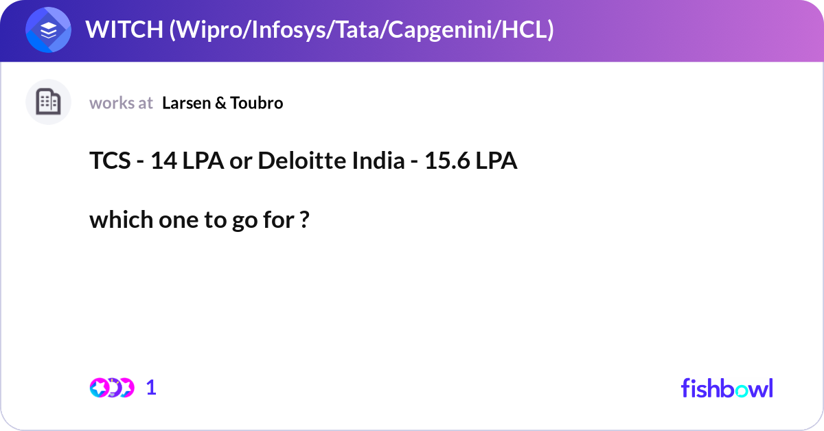 TCS - 14 LPA or Deloitte India - 15.6 LPA which ... | Fishbowl