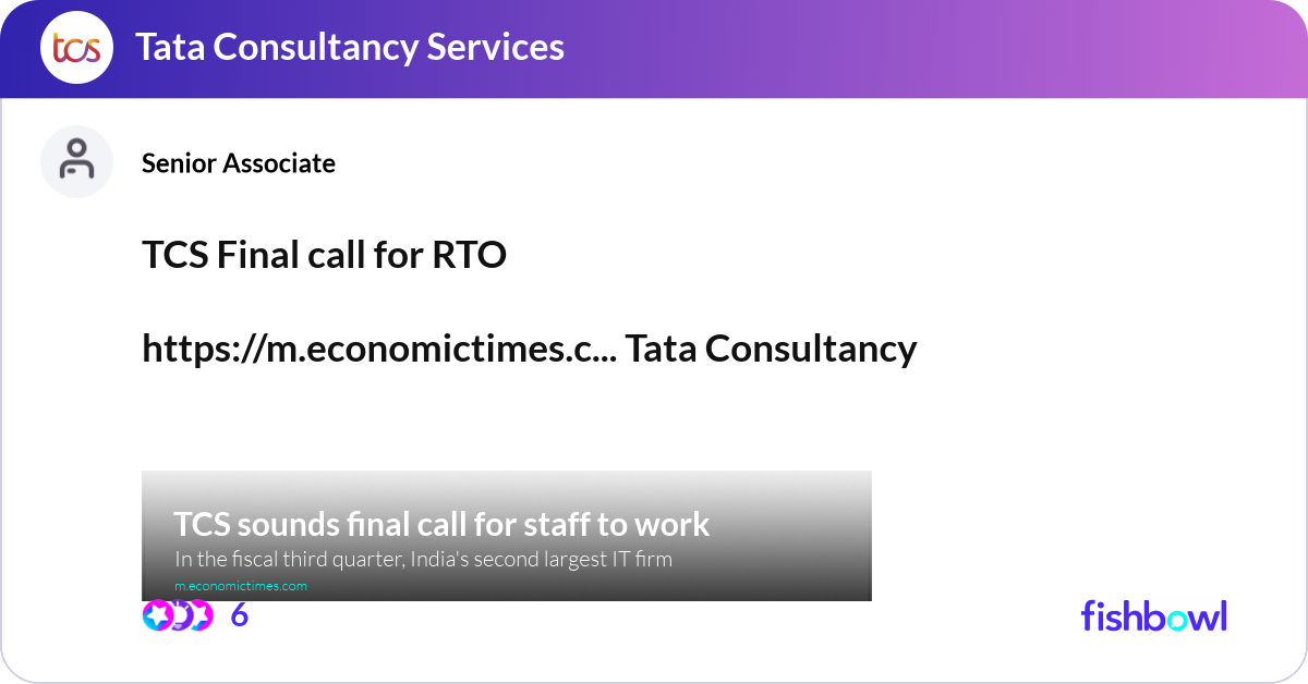 TCS Final call for RTO https://m.economictimes.co... | Fishbowl