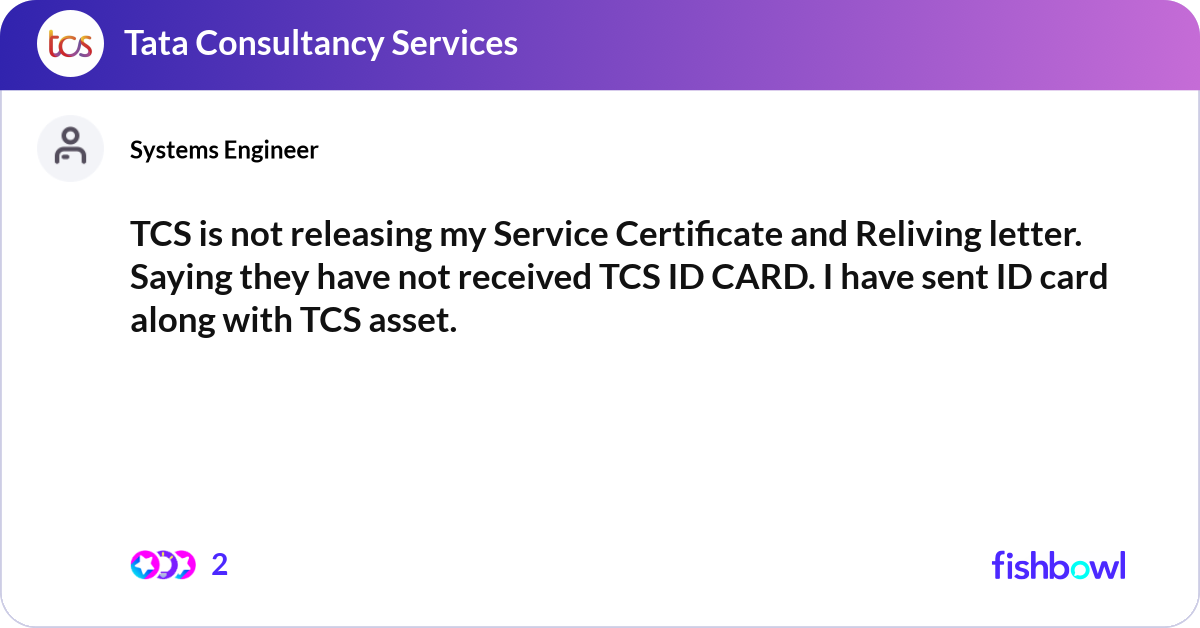 TCS is not releasing my Service Certificate and Re... | Fishbowl