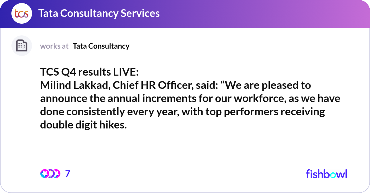 TCS Q4 results LIVE: Milind Lakkad, Chief HR Offic... | Fishbowl