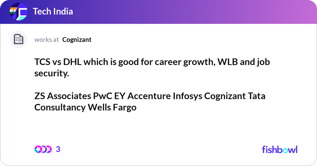 TCS vs DHL which is good for career growth, WLB an... | Fishbowl