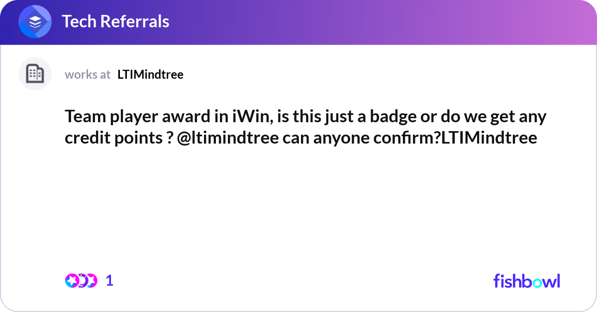 Team player award in iWin, is this just a badge or... | Fishbowl