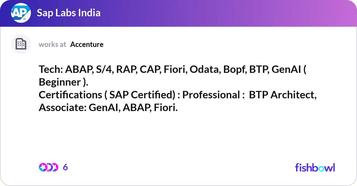 Tech: ABAP, S/4, RAP, CAP, Fiori, Odata, Bopf, BTP... | Fishbowl