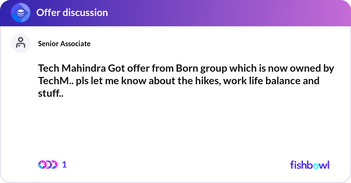 Tech Mahindra Got offer from Born group which is n... | Fishbowl