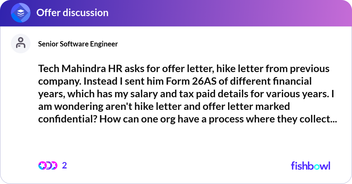 Tech Mahindra HR asks for offer letter, hike lette... | Fishbowl