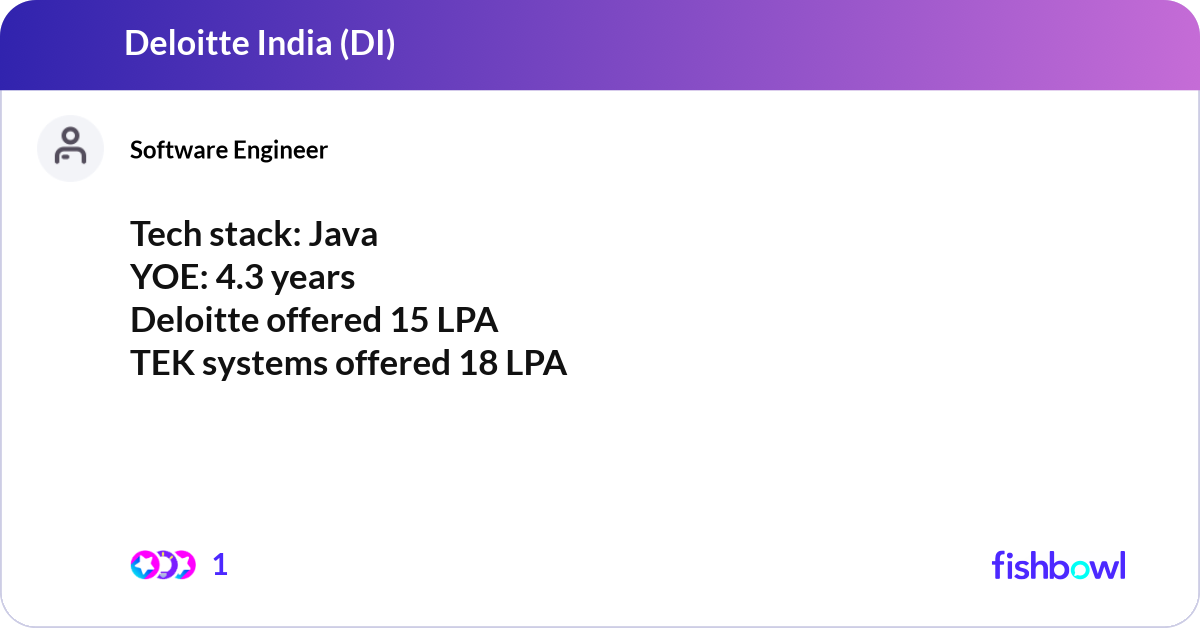 Tech stack: Java YOE: 4.3 years Deloitte offered 1... | Fishbowl