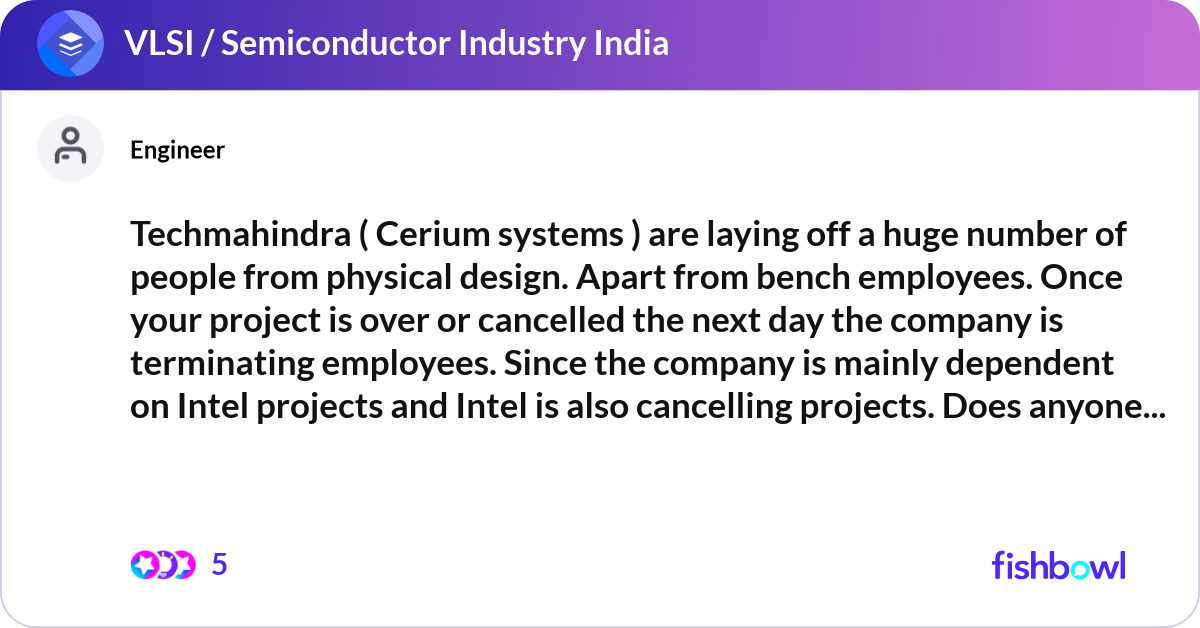 Techmahindra ( Cerium systems ) are laying off a h... | Fishbowl