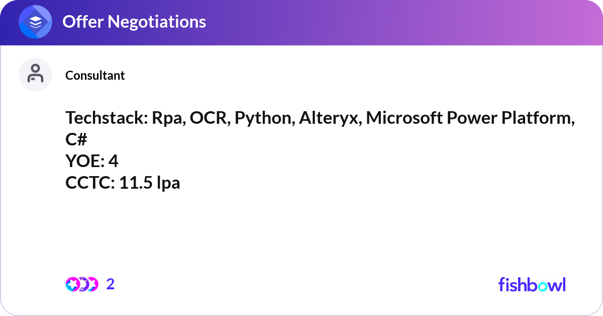 Techstack: Rpa, OCR, Python, Alteryx, Microsoft Po... | Fishbowl
