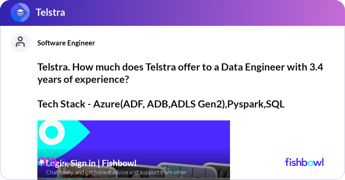 Telstra. How much does Telstra offer to a Data Eng... | Fishbowl