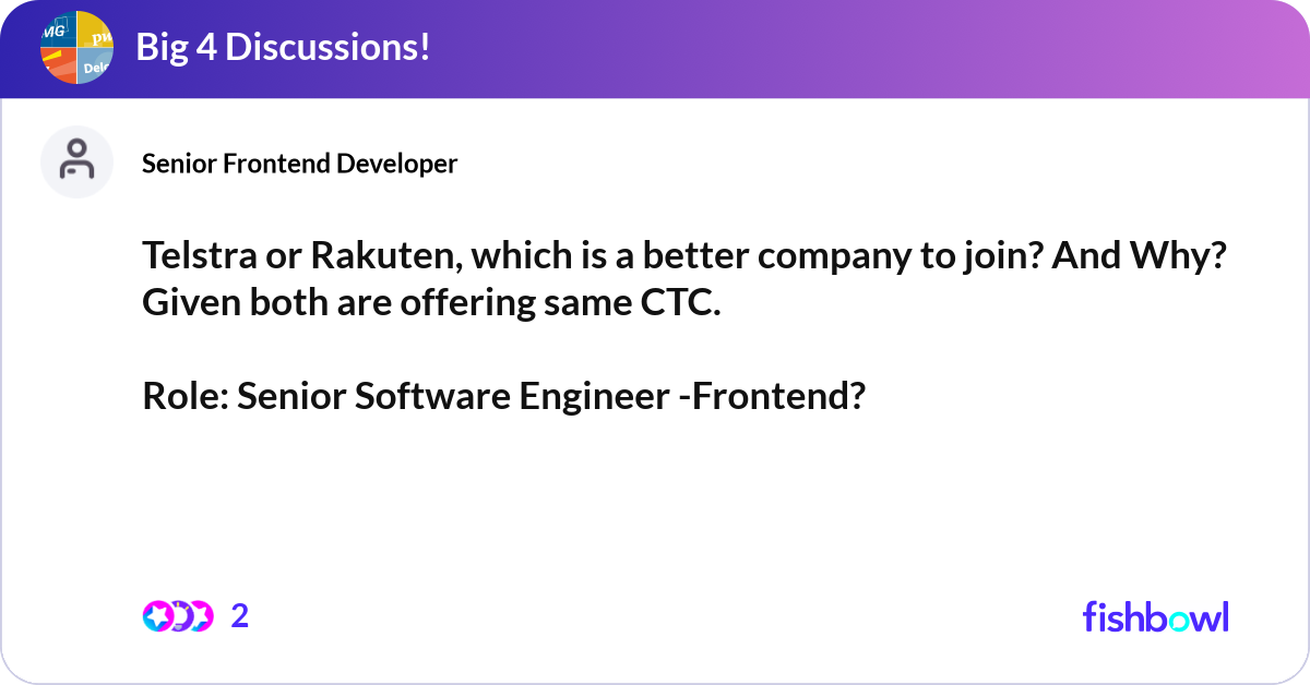 Telstra or Rakuten, which is a better company to j... | Fishbowl