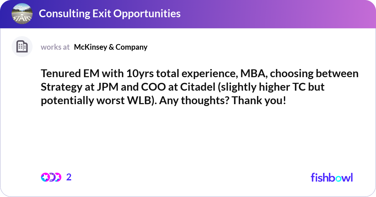 Tenured EM with 10yrs total experience, MBA, choos... | Fishbowl