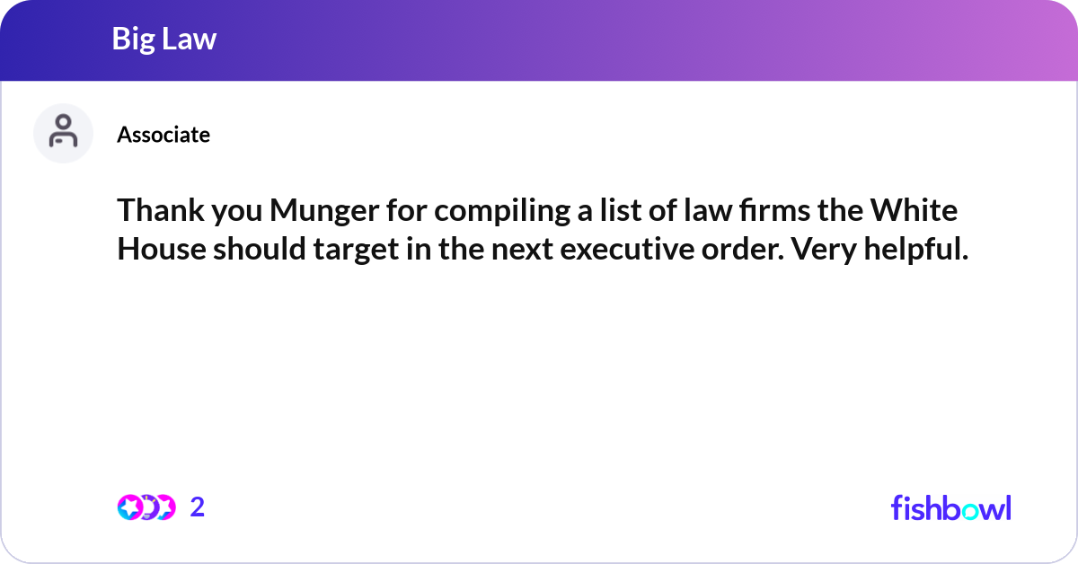 Thank you Munger for compiling a list of law firms... | Fishbowl