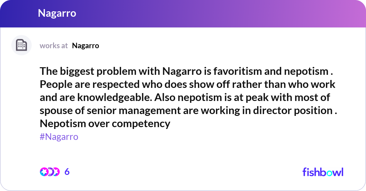 The biggest problem with Nagarro is favoritism and... | Fishbowl