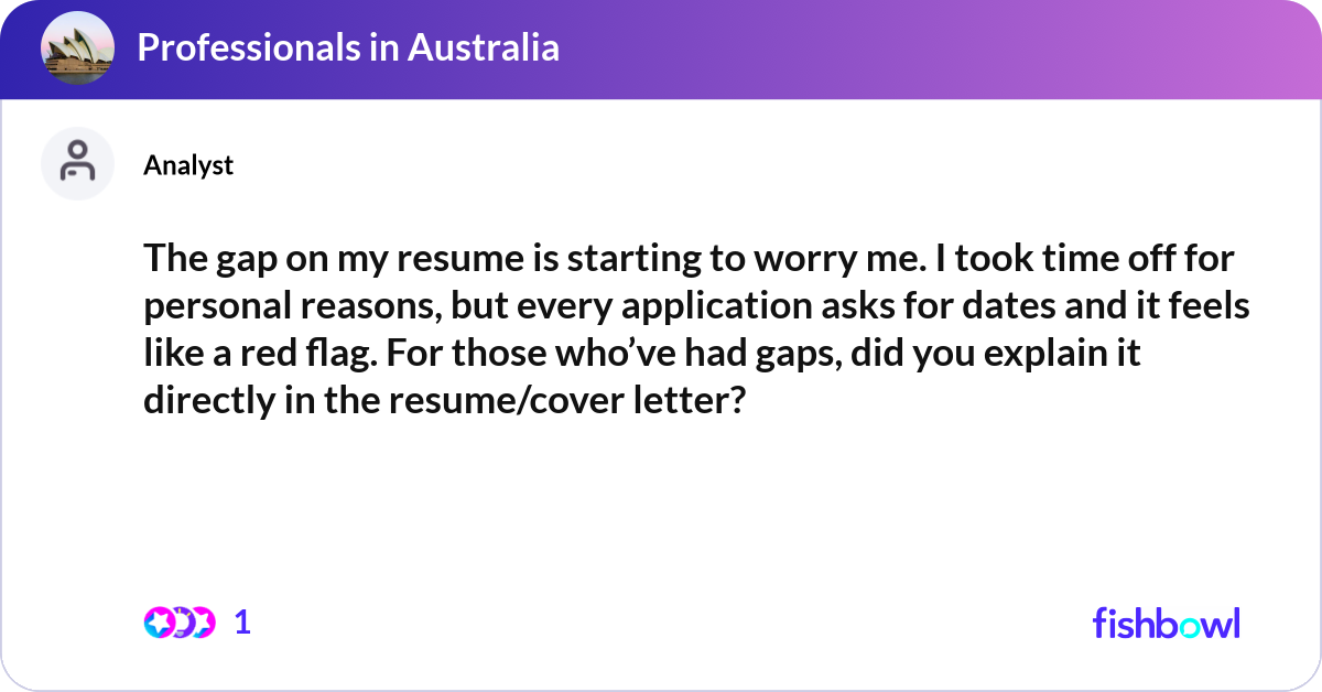 The gap on my resume is starting to worry me. I to... | Fishbowl