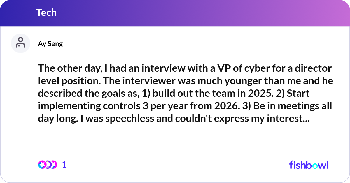The other day, I had an interview with a VP of cyb... | Fishbowl