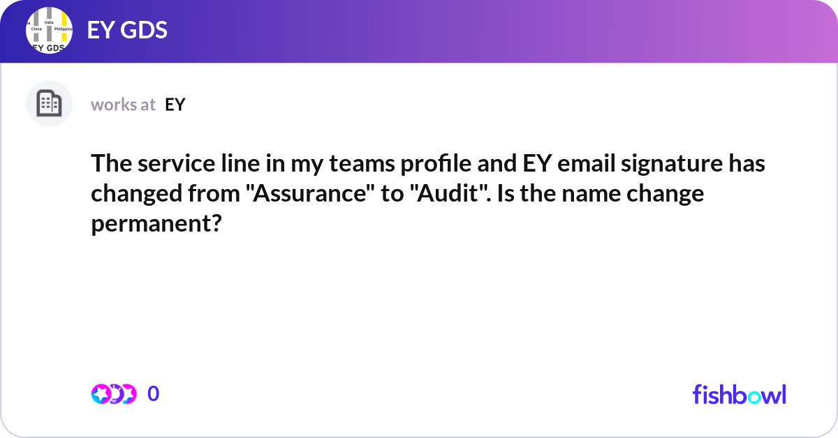The service line in my teams profile and EY email ... | Fishbowl