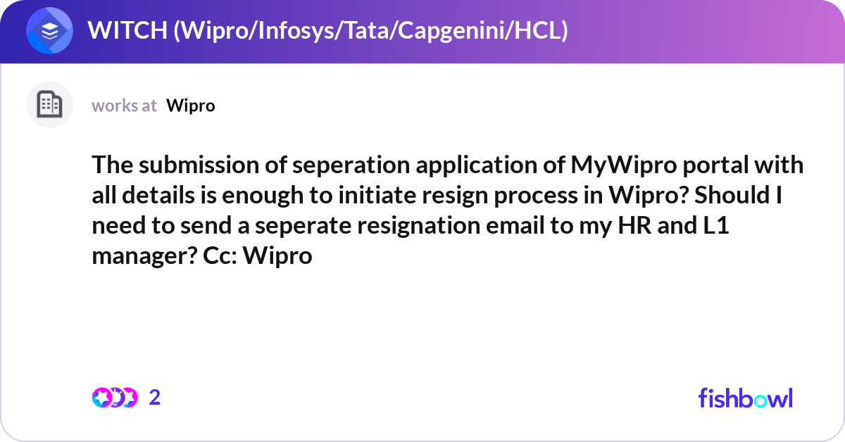 The submission of seperation application of MyWipr... | Fishbowl