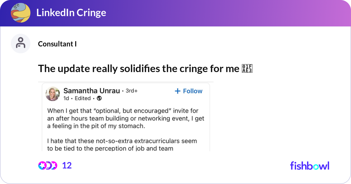 The update really solidifies the cringe for me 🫣 | Fishbowl