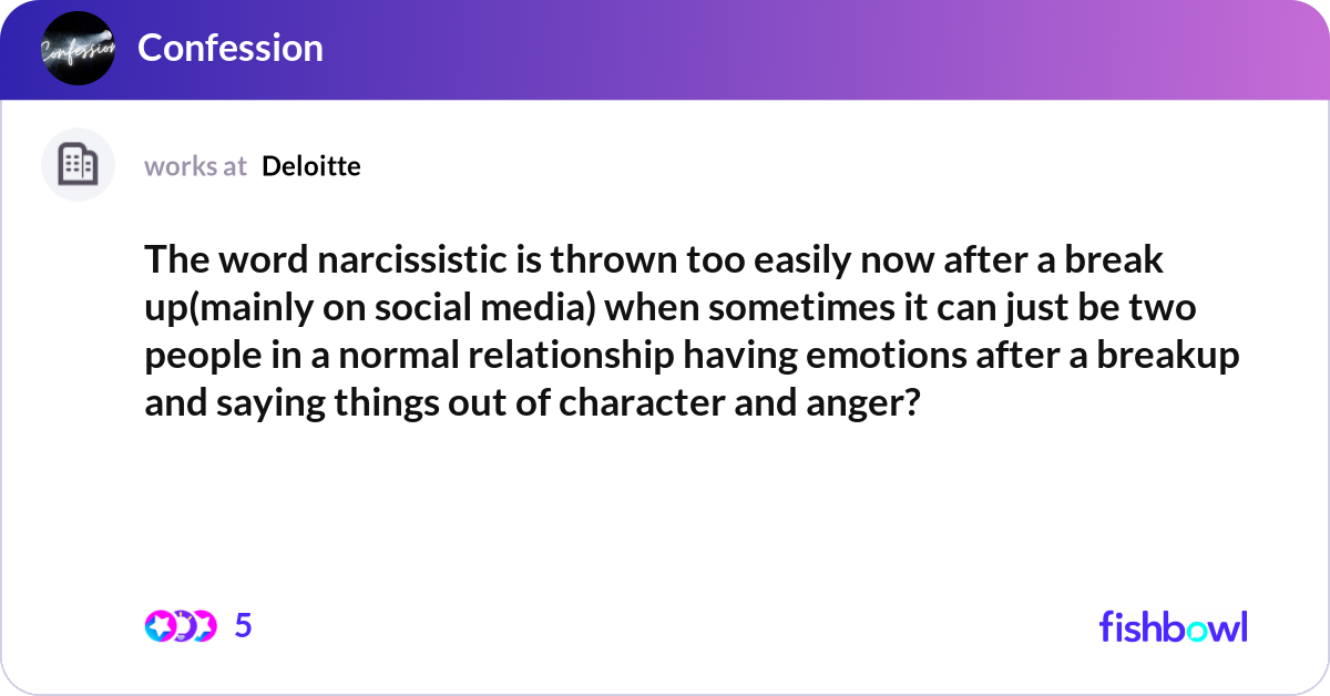 The word narcissistic is thrown too easily now aft... | Fishbowl