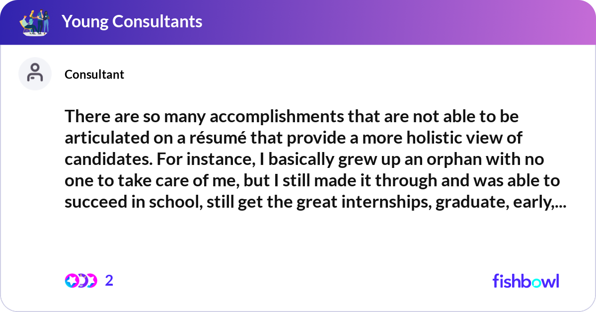 There are so many accomplishments that are not abl... | Fishbowl