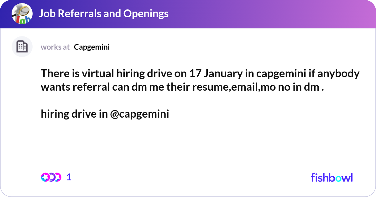 There is virtual hiring drive on 17 January in cap... | Fishbowl