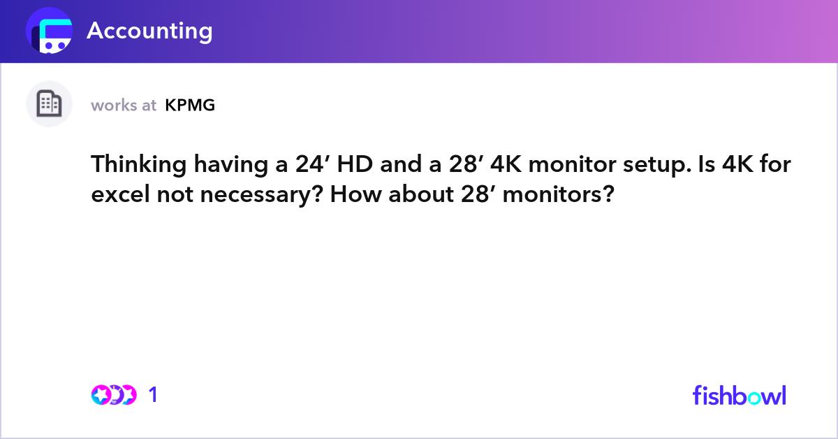 Thinking having a 24’ HD and a 28’ 4K monitor setu... | Fishbowl
