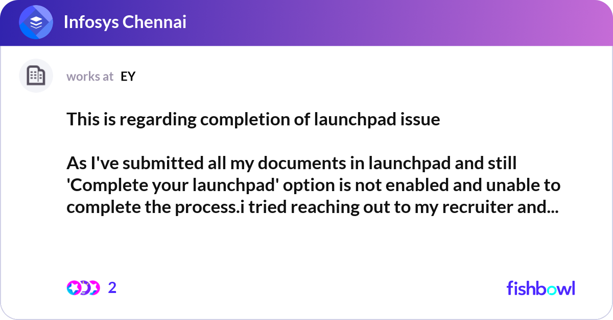 This is regarding completion of launchpad issue A... | Fishbowl