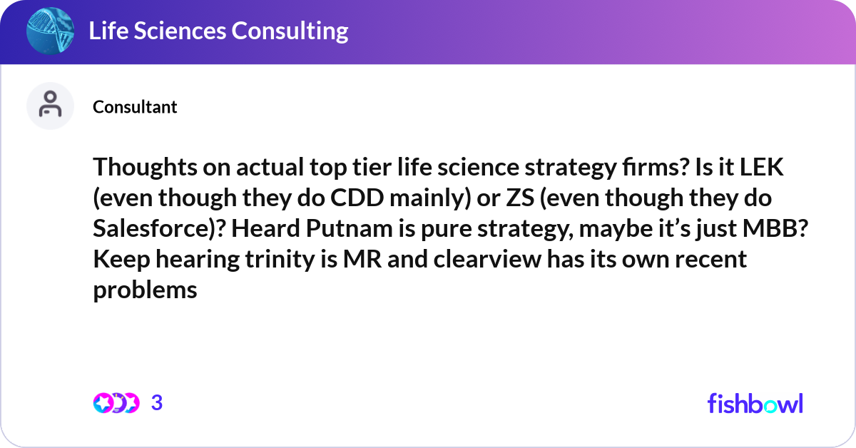 Thoughts on actual top tier life science strategy ... | Fishbowl
