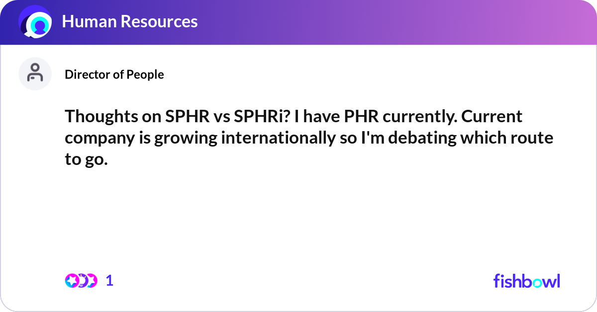 Thoughts on SPHR vs SPHRi? I have PHR currently. C... | Fishbowl