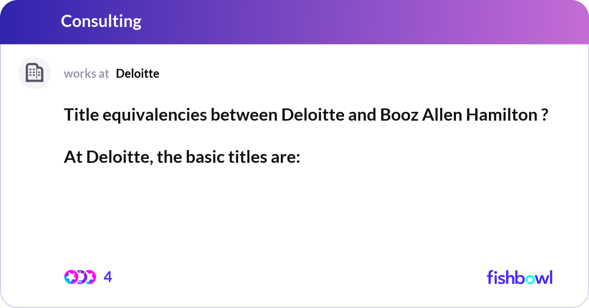 Title equivalencies between Deloitte and Booz Alle... | Fishbowl