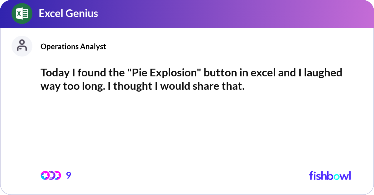 Today I found the "Pie Explosion" button in excel ... | Fishbowl