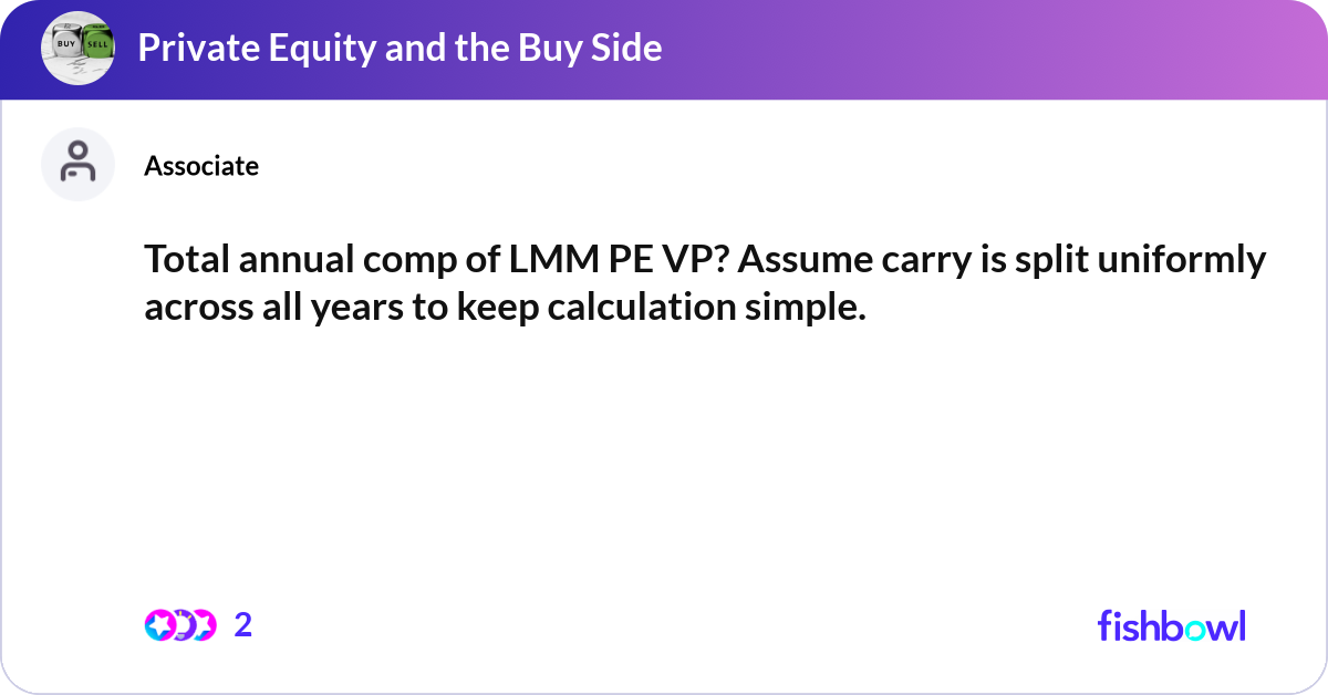 Total annual comp of LMM PE VP? Assume carry is sp... | Fishbowl