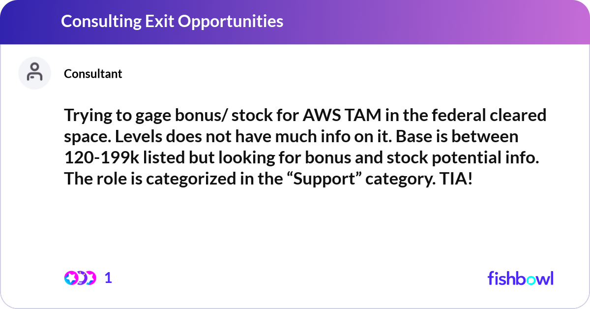 Trying to gage bonus/ stock for AWS TAM in the fed... | Fishbowl