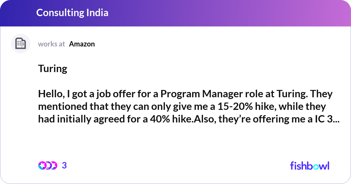 Turing Hello, I got a job offer for a Program Ma... | Fishbowl
