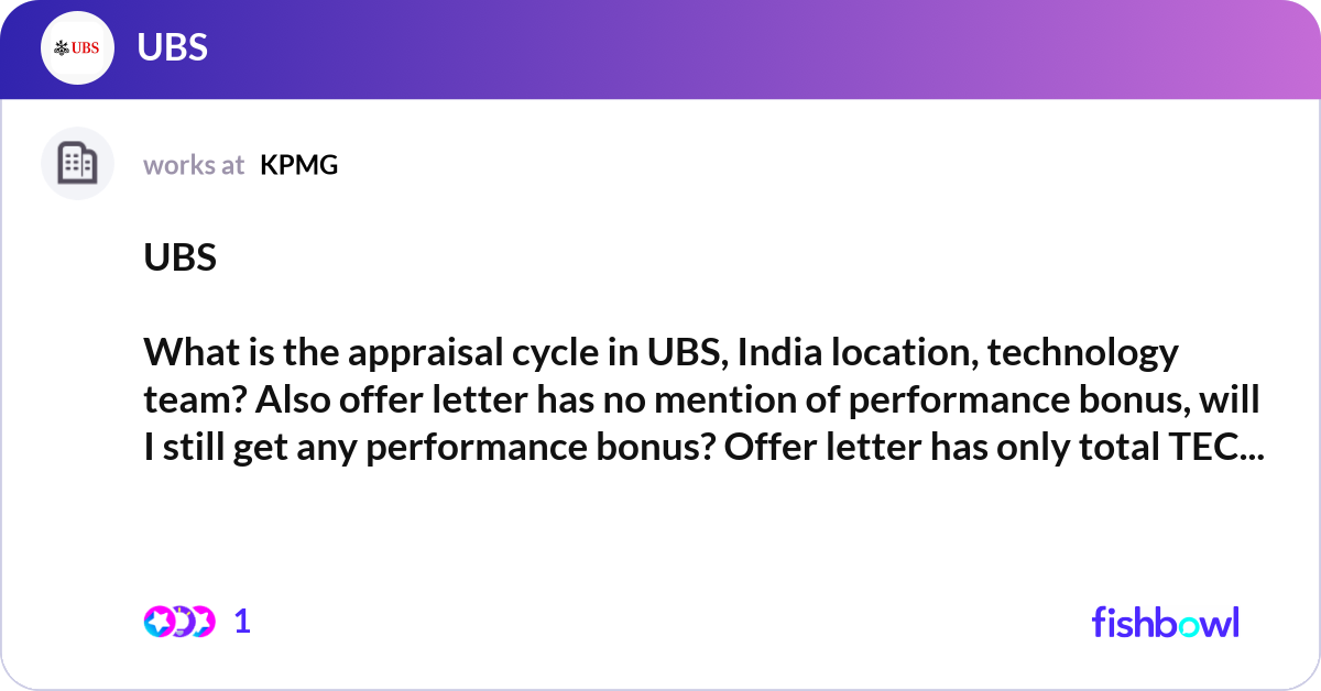 UBS What is the appraisal cycle in UBS, India lo... | Fishbowl