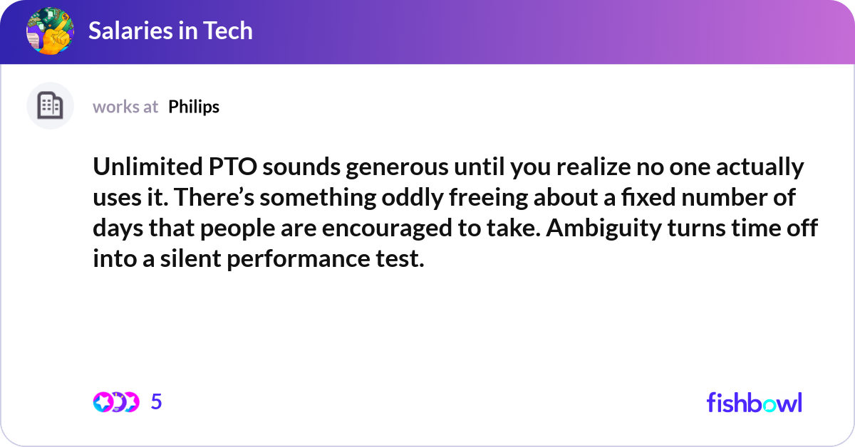 Unlimited PTO sounds generous until you realize no... | Fishbowl