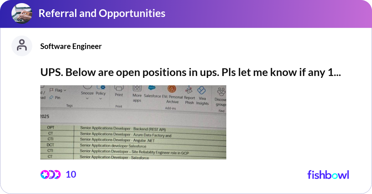 UPS. Below are open positions in ups. Pls let me k... | Fishbowl