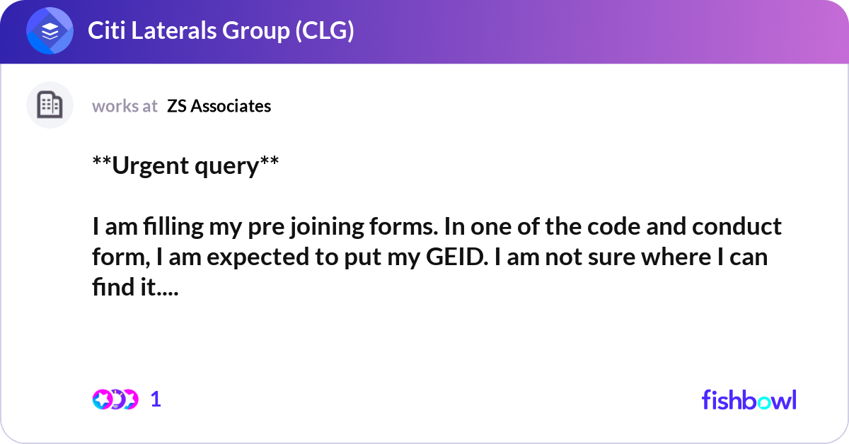 **Urgent query** I am filling my pre joining for... | Fishbowl