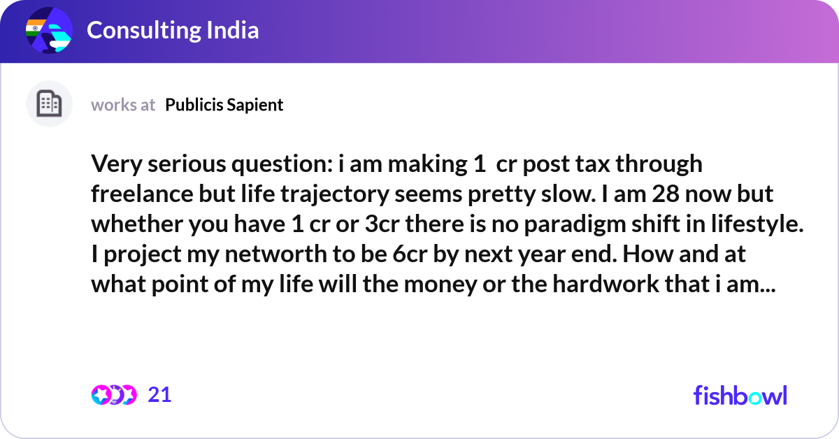 Very serious question: i am making 1 cr post tax ... | Fishbowl
