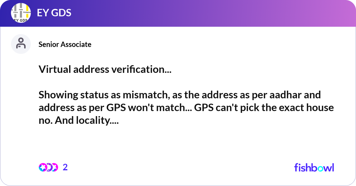 Virtual address verification... Showing status as... | Fishbowl