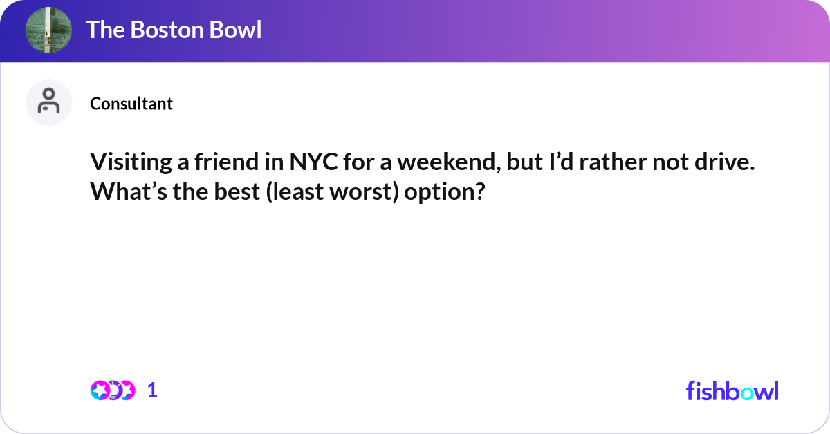 Visiting a friend in NYC for a weekend, but I’d ra... | Fishbowl