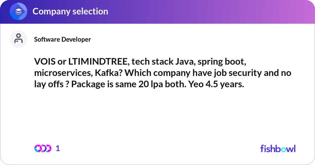 VOIS or LTIMINDTREE, tech stack Java, spring boot,... | Fishbowl